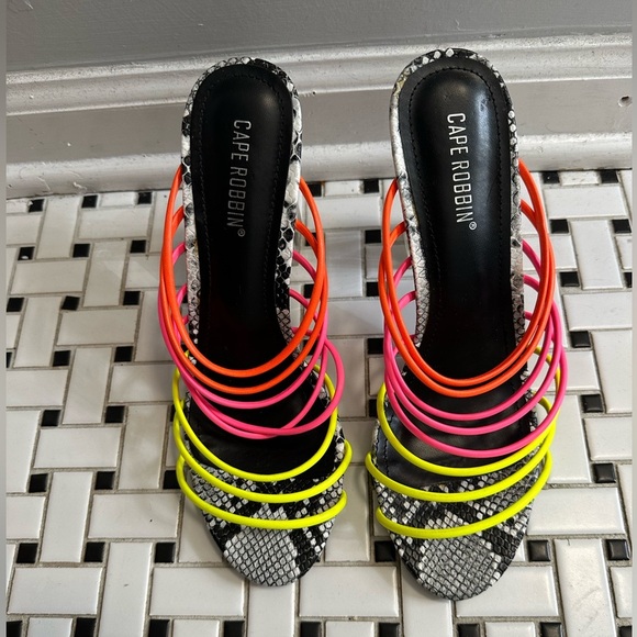 Cape Robbin | Shoes | Cape Robbin Neon Strappy Snake Print Heels | Poshmark